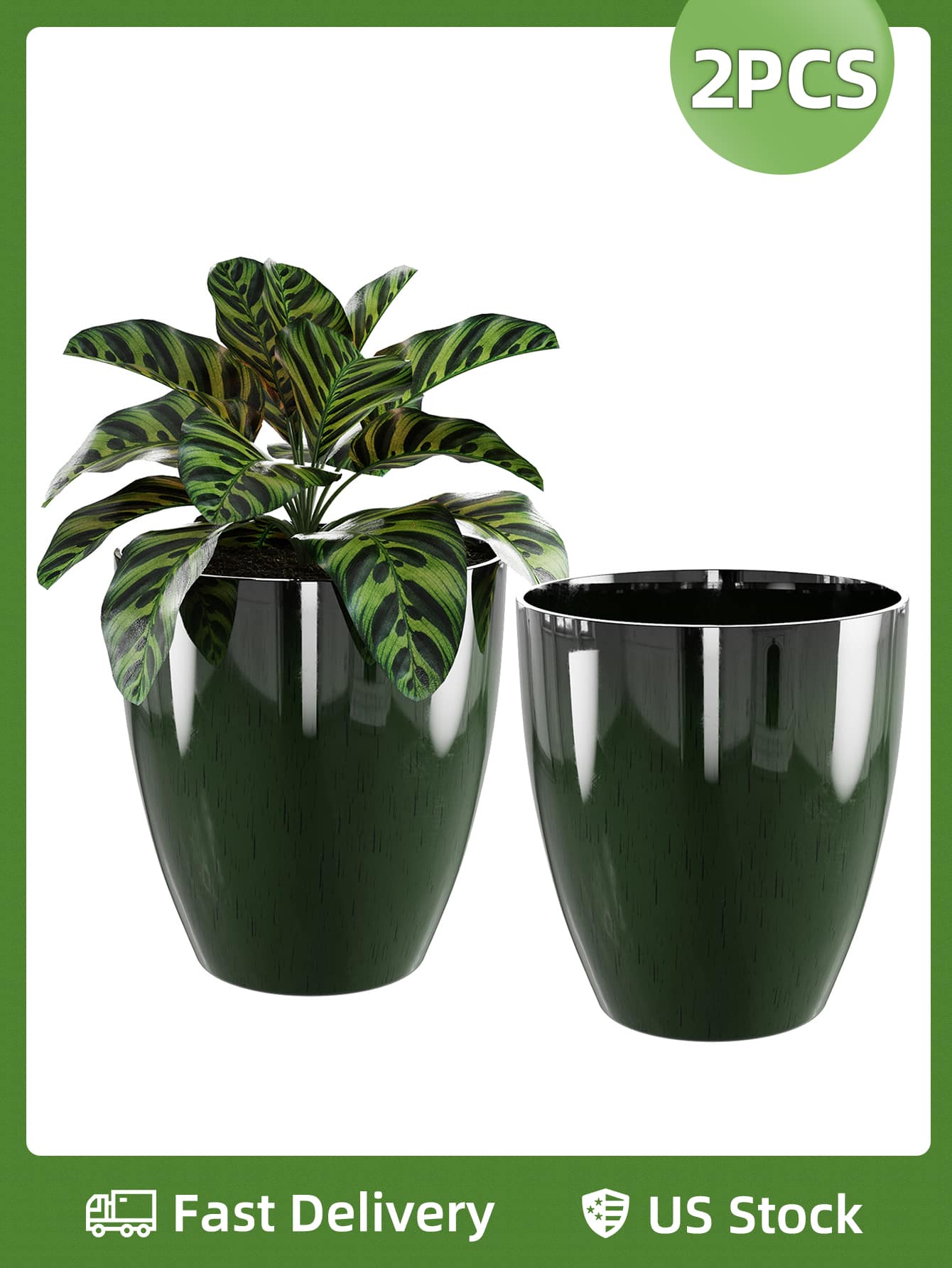 2 Pack 10 Inch Dark Green Plant Pots for Indoor and Outdoor Plants with ...