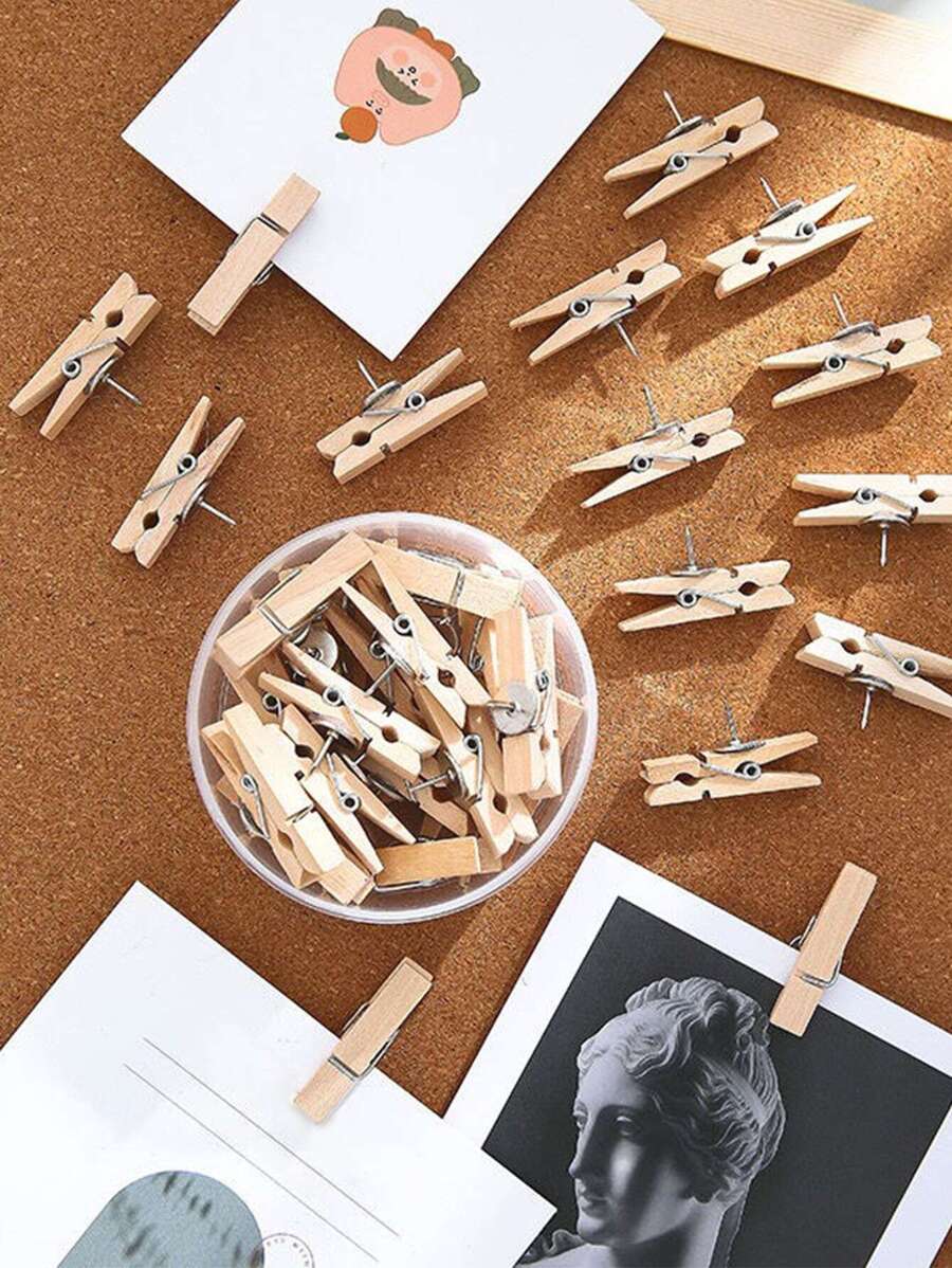 20pcs/Set Colorful Wooden Clip Push Pins, Multipurpose Tacks For School ...