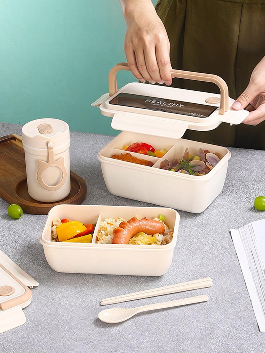 1pc Two Compartment Plastic Portable Lunch Box, Microwave Safe Food ...