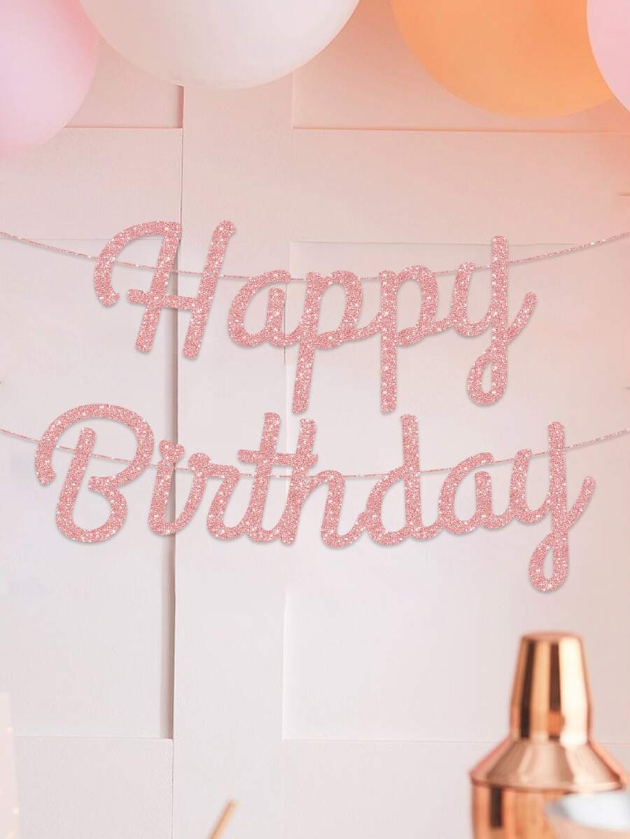 Rose Gold Happy Birthday DIY String Glitter Banner Gold Glitter ...