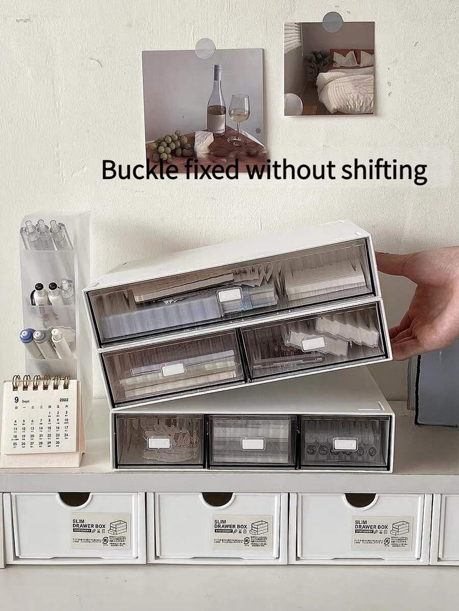 1pc Clear Vertical Stripe Acrylic Desktop Drawer-style Stackable ...