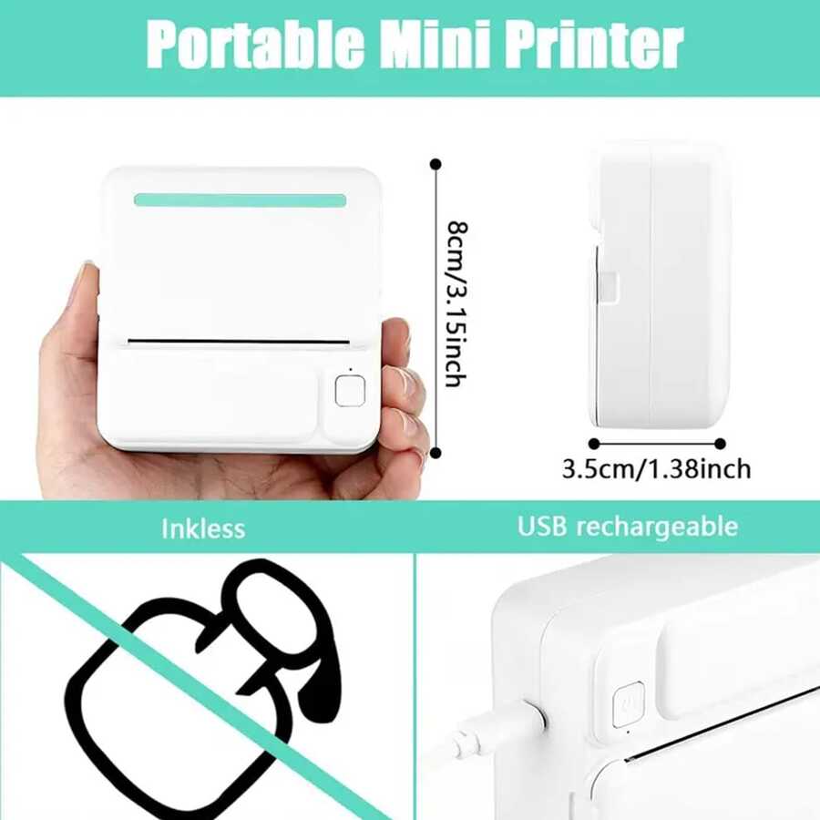 Mini Pocket Printer Wireless Thermal Printer With Thermal Paper ...