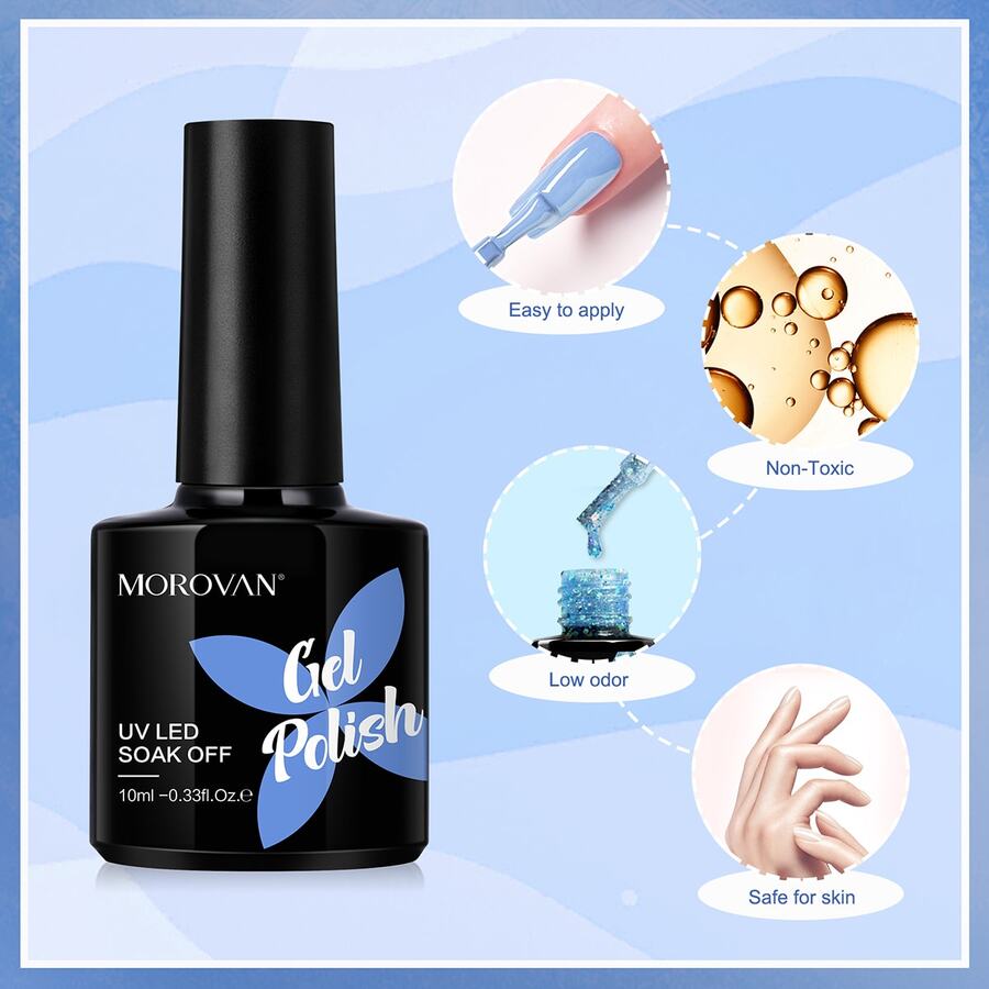 Morovan Gel Nail Polish Kit 6 Colors Bright Yellow Gray Blue Purple ...