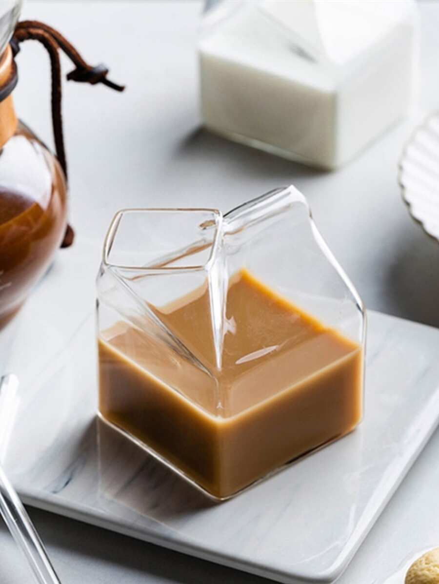 1pc 300ml Creative Transparent Milk Box Cup Milk Box Shape Glass Cups ...