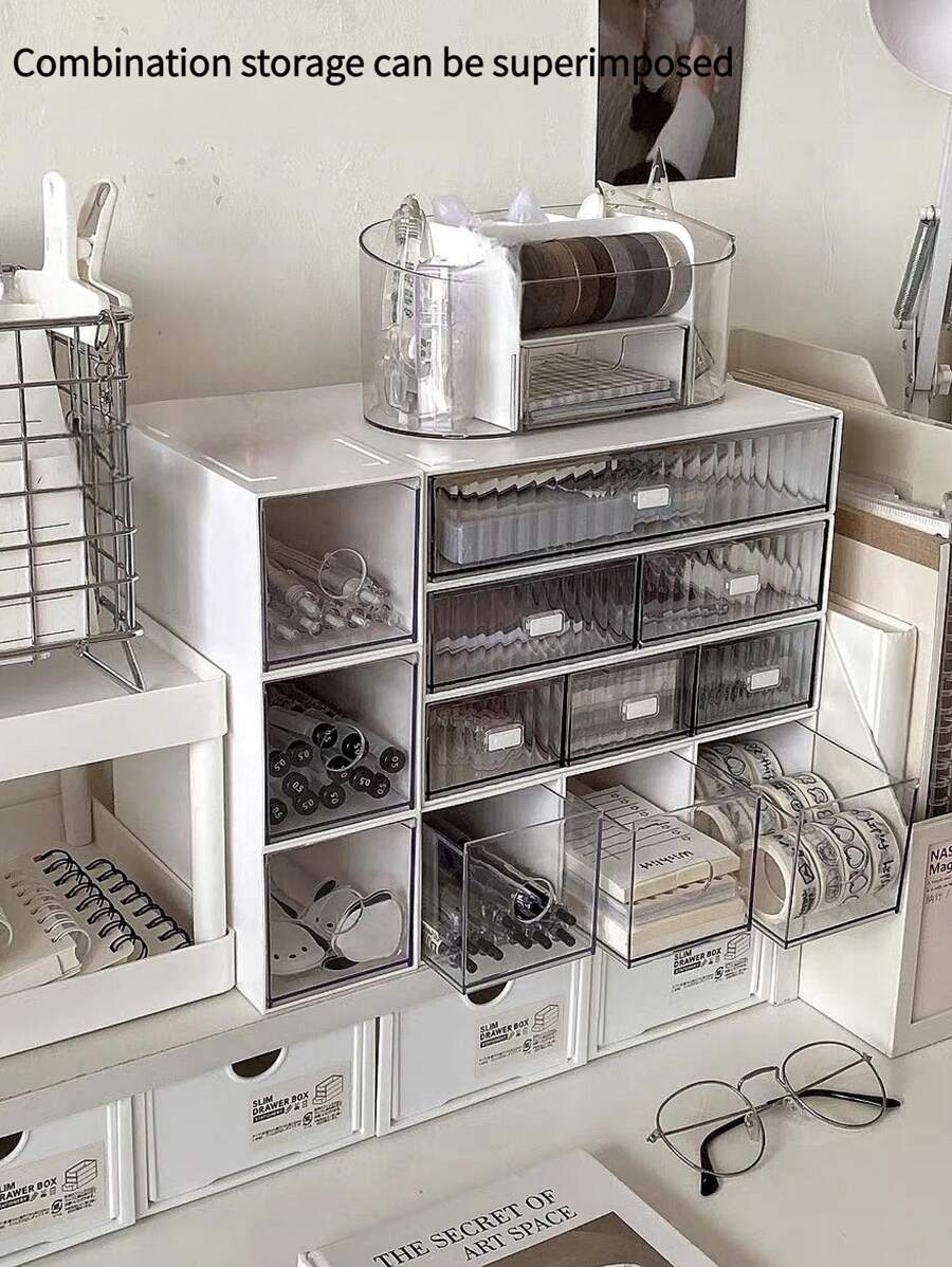 1pc Clear Vertical Stripe Acrylic Desktop Drawer-style Stackable ...