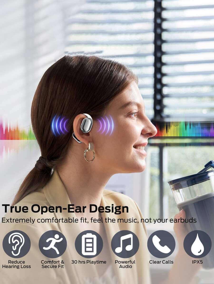 BUGANI Open Ear Headphones, Bluetooth 5.3 Wireless Headphones With Dual Large Driver, Open Ear ...