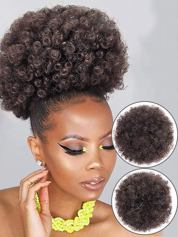 Afro Puff Drawstring Ponytail Black Kinky Curly Hair Bun Synthetic ...