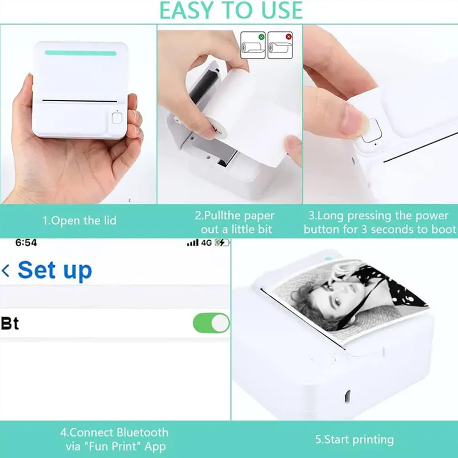 Mini Pocket Printer Wireless Thermal Printer With Thermal Paper ...