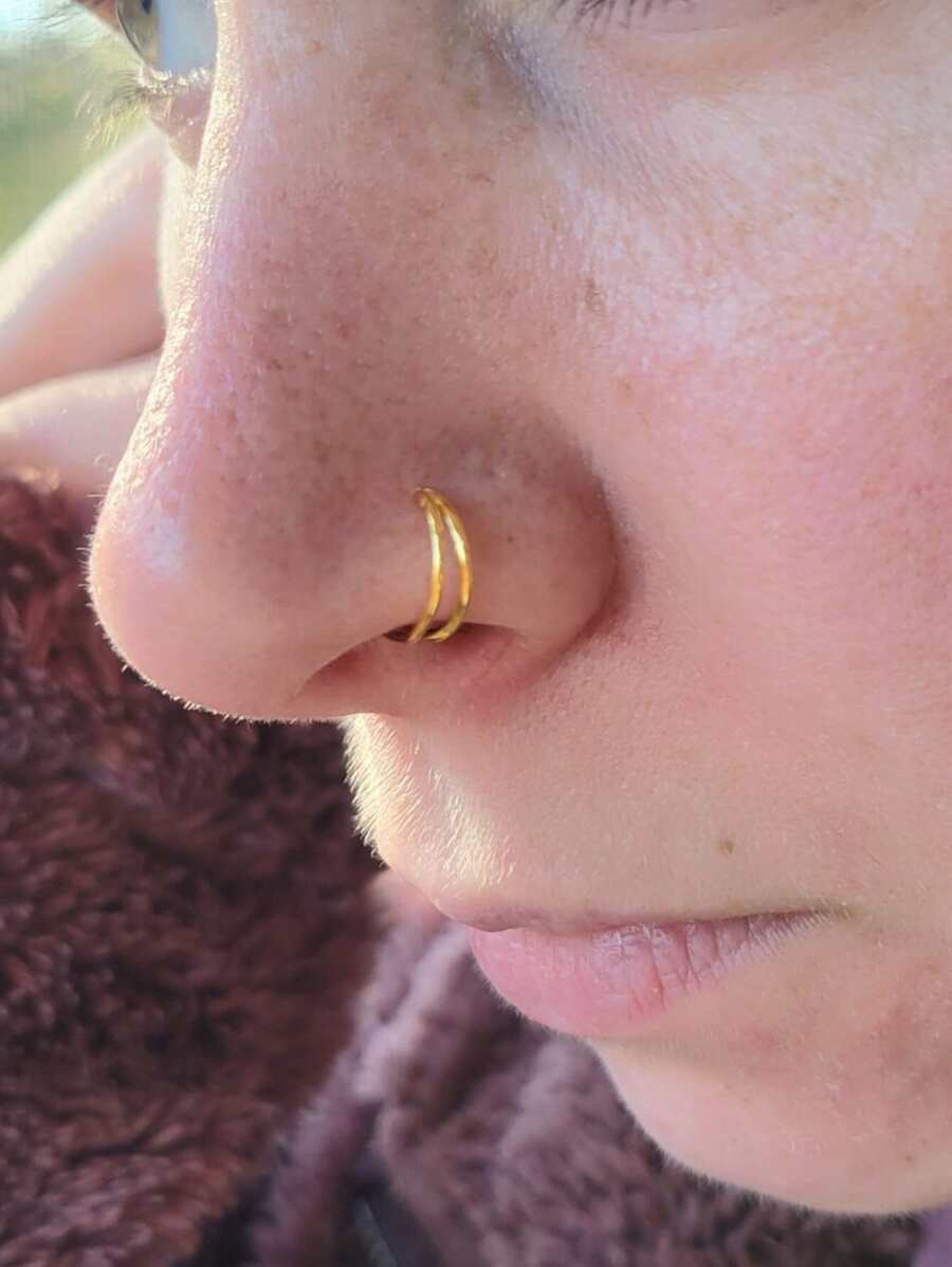 6pcs/set Simple Gold Double Nose Ring Single Piercing For Women And Men ...