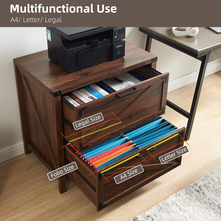 Home Decor,1pc Farmhouse 2 Drawer Filing Cabinet Lockable, Wood Home ...