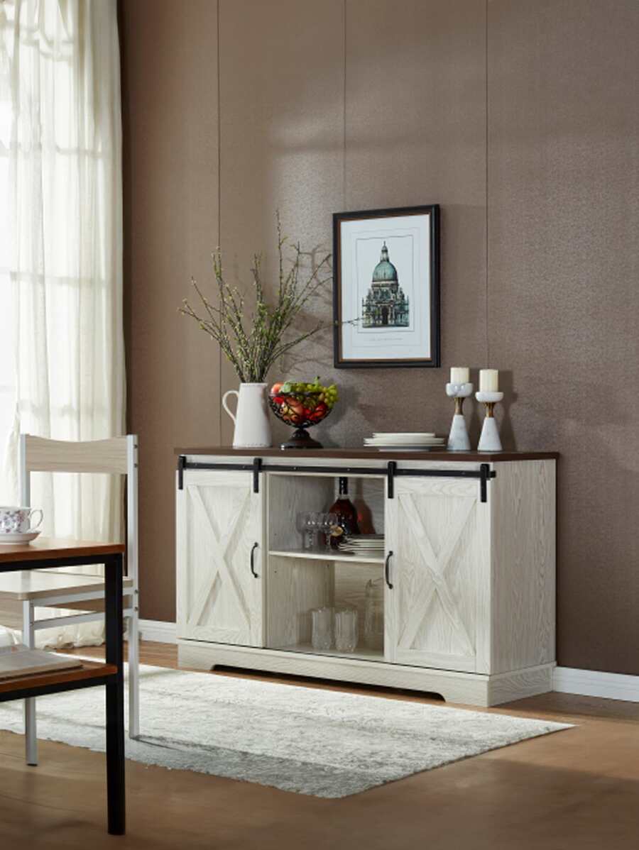 Modern Farmhouse 52" TV Stand Entertainment Center with 2 Sliding Barn ...