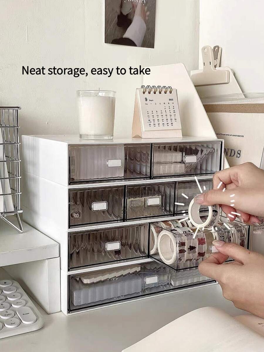 1pc Clear Vertical Stripe Acrylic Desktop Drawer-style Stackable ...