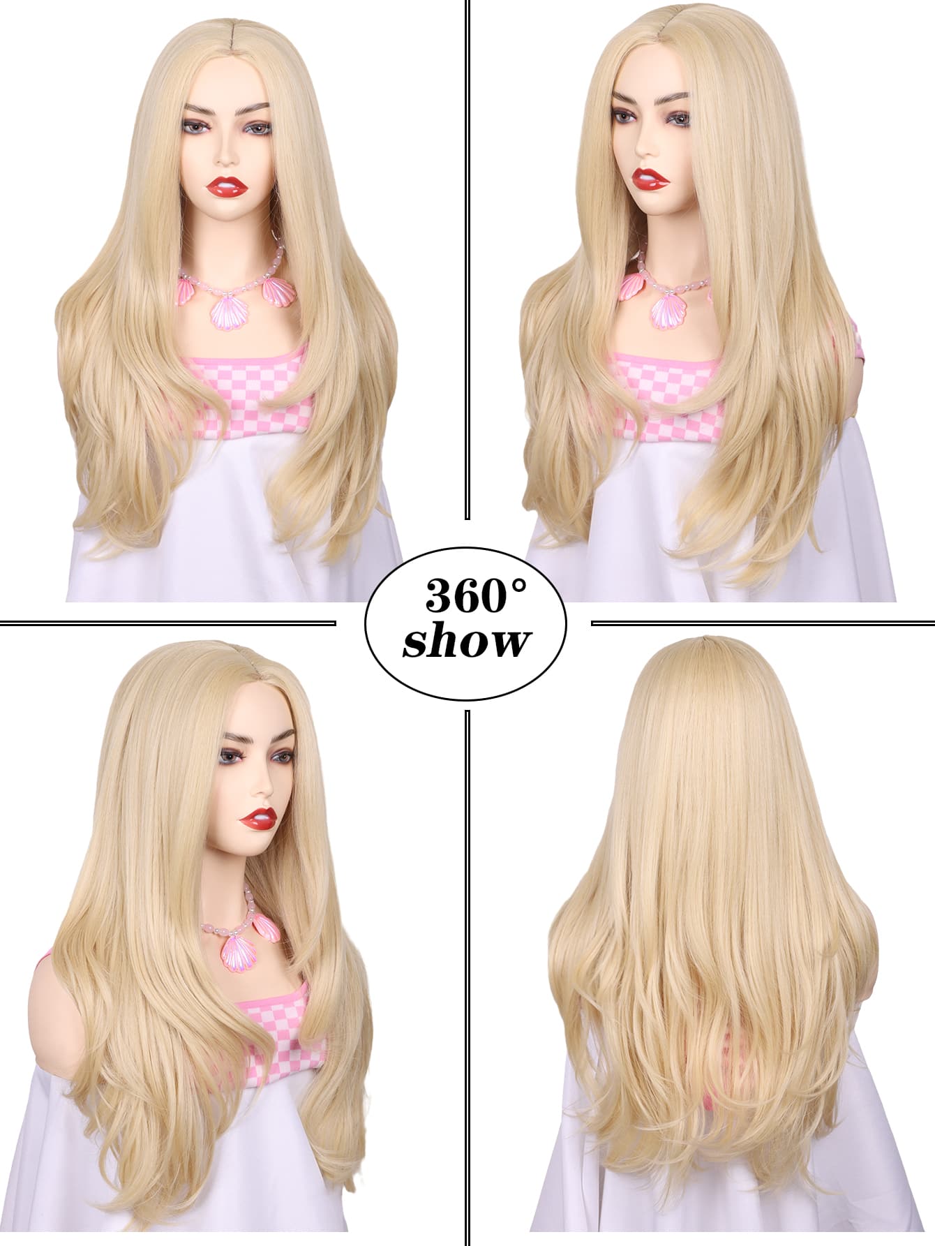 27 Inch Long Gold Wavy Women's Heat Resistant Synthetic Hair Wig for ...