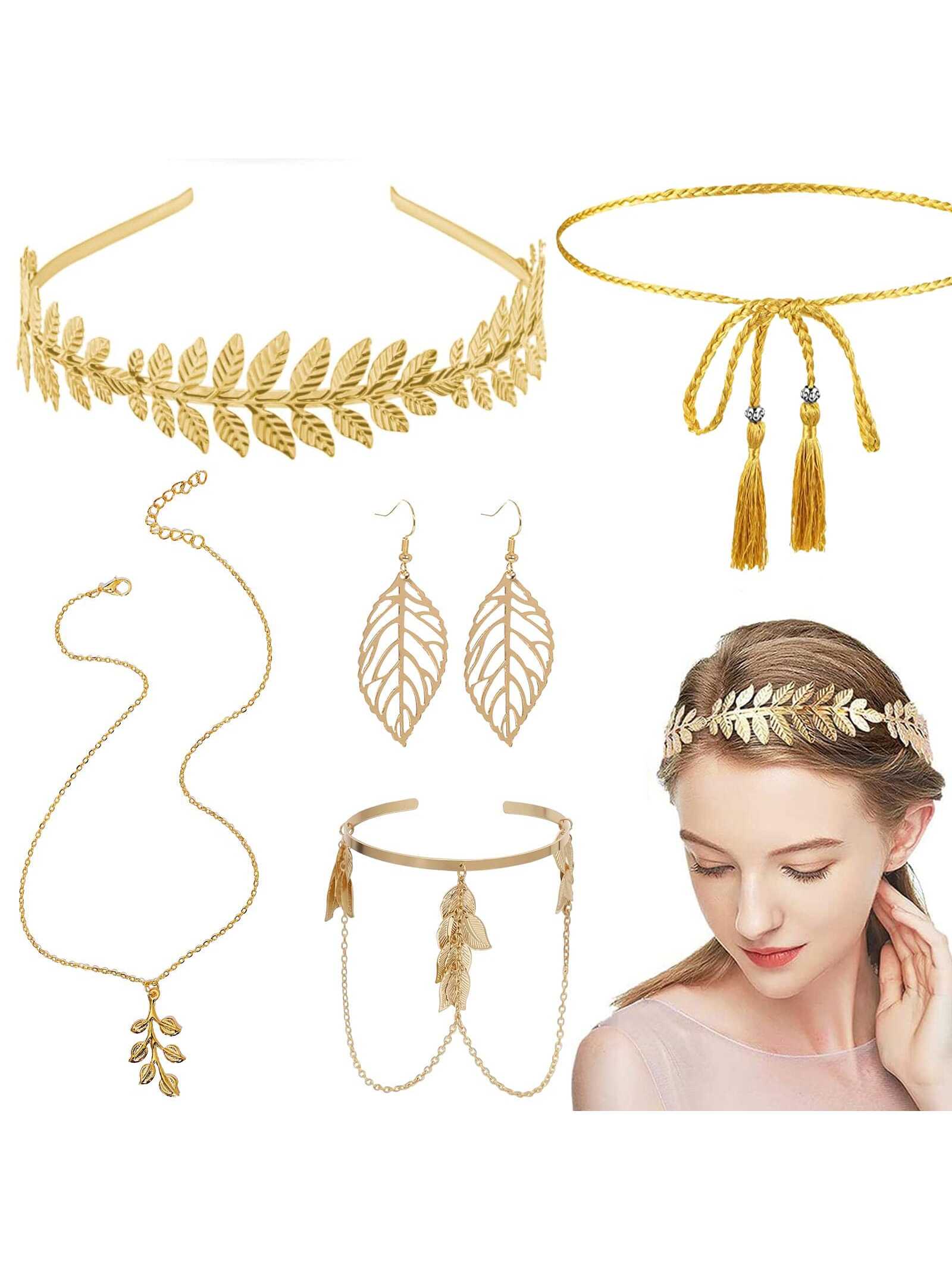5Pcs Greek Goddess Costume Accessories Set, Fancy Dress Include Golden ...