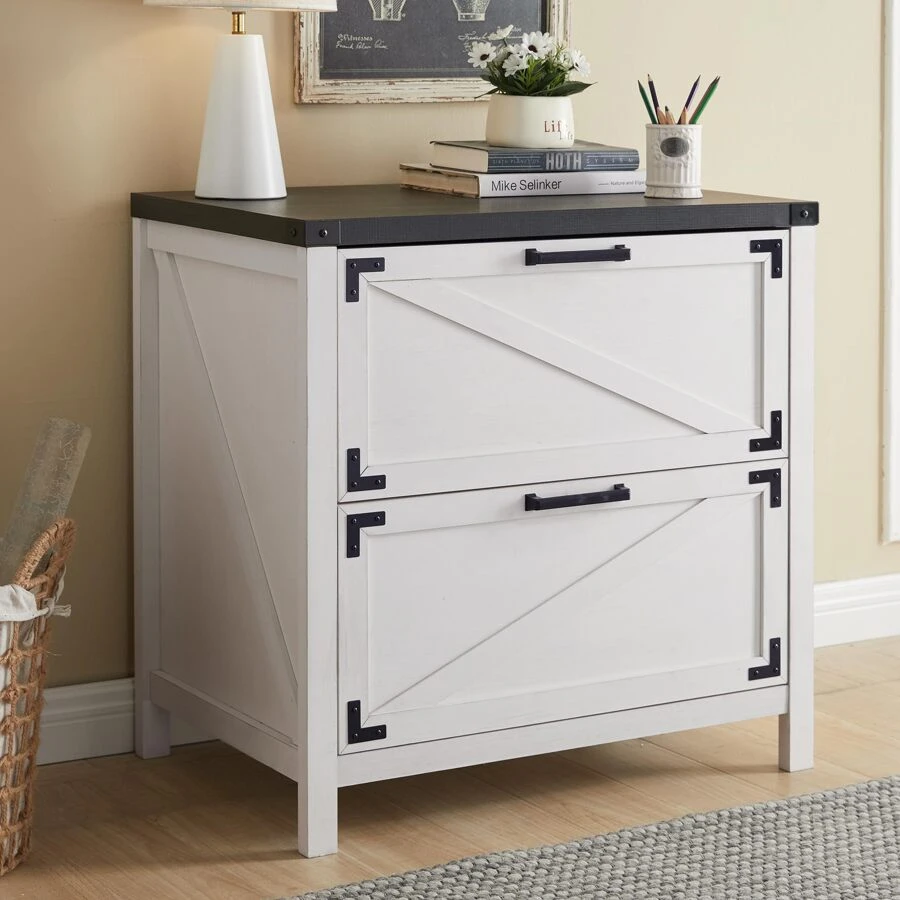 Home Decor,1pc Farmhouse 2 Drawer Filing Cabinet Lockable, Wood Home Office File Storage Letter ...