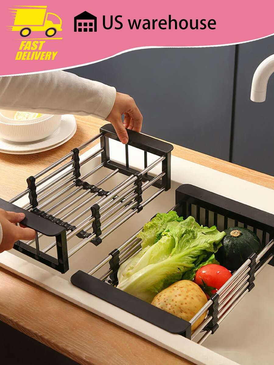 1PC Retractable Stainless Steel Kitchen Dish Drying Rack, Sink Draining ...
