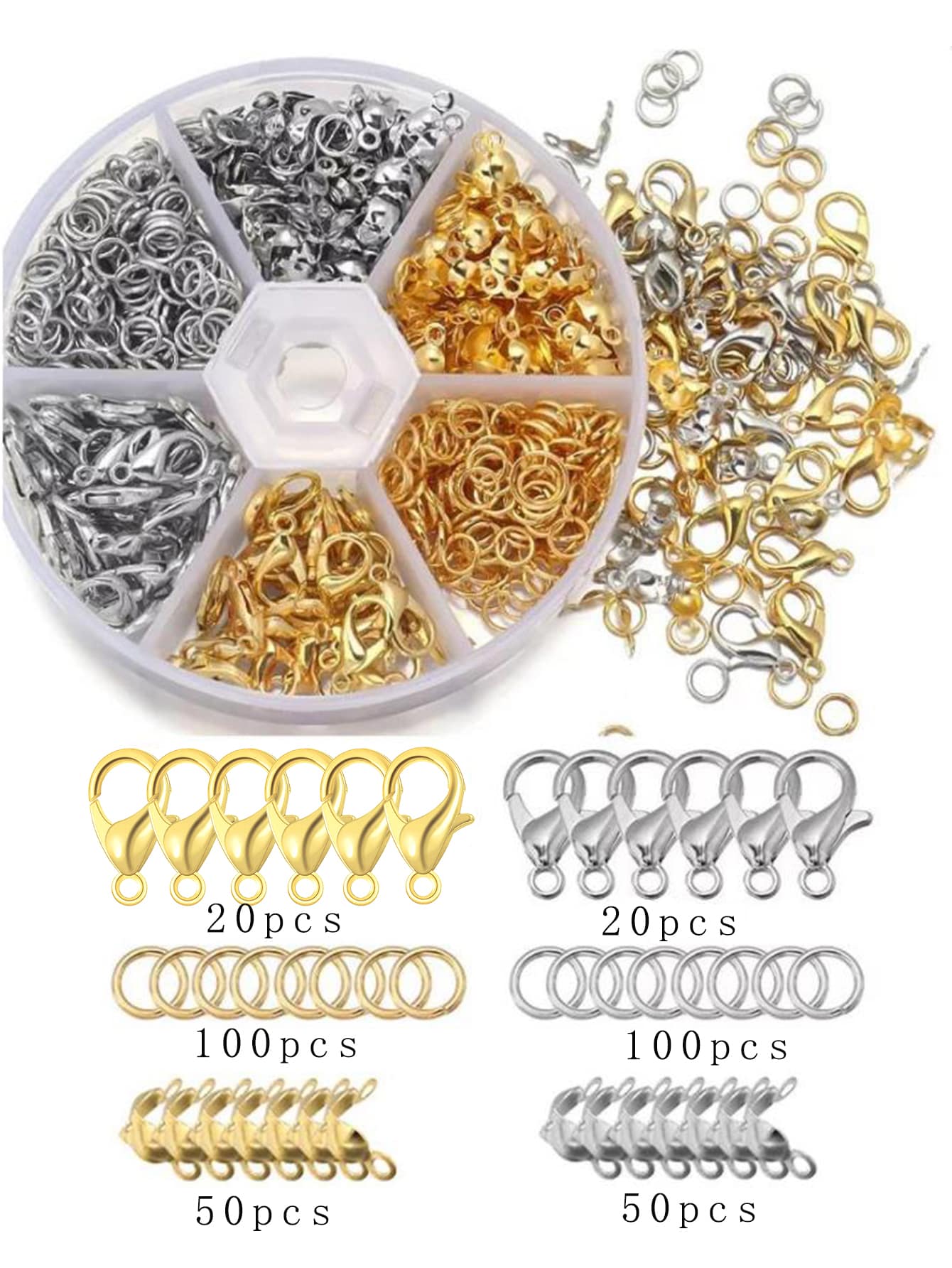 340pcs/box Lobster Clasps Open Jump Rings Curved Beads Kit For Handmade ...