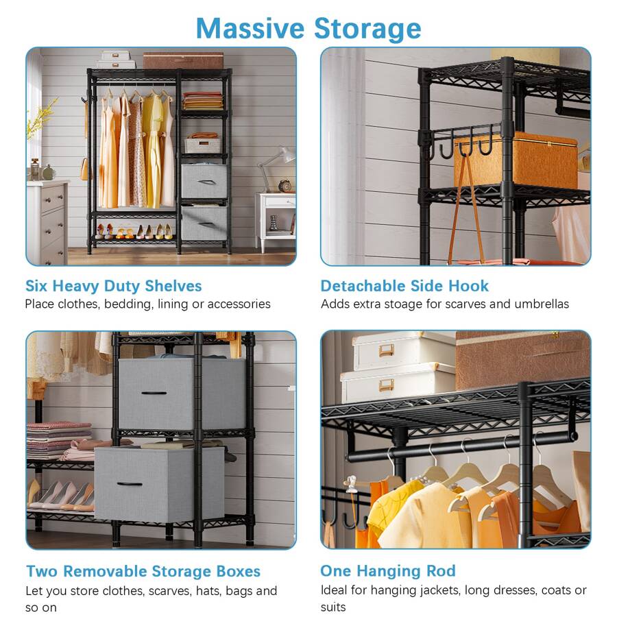 VIPEK V7 Heavy Duty Clothes Rack With Shelves Garment Rack With Drawers ...