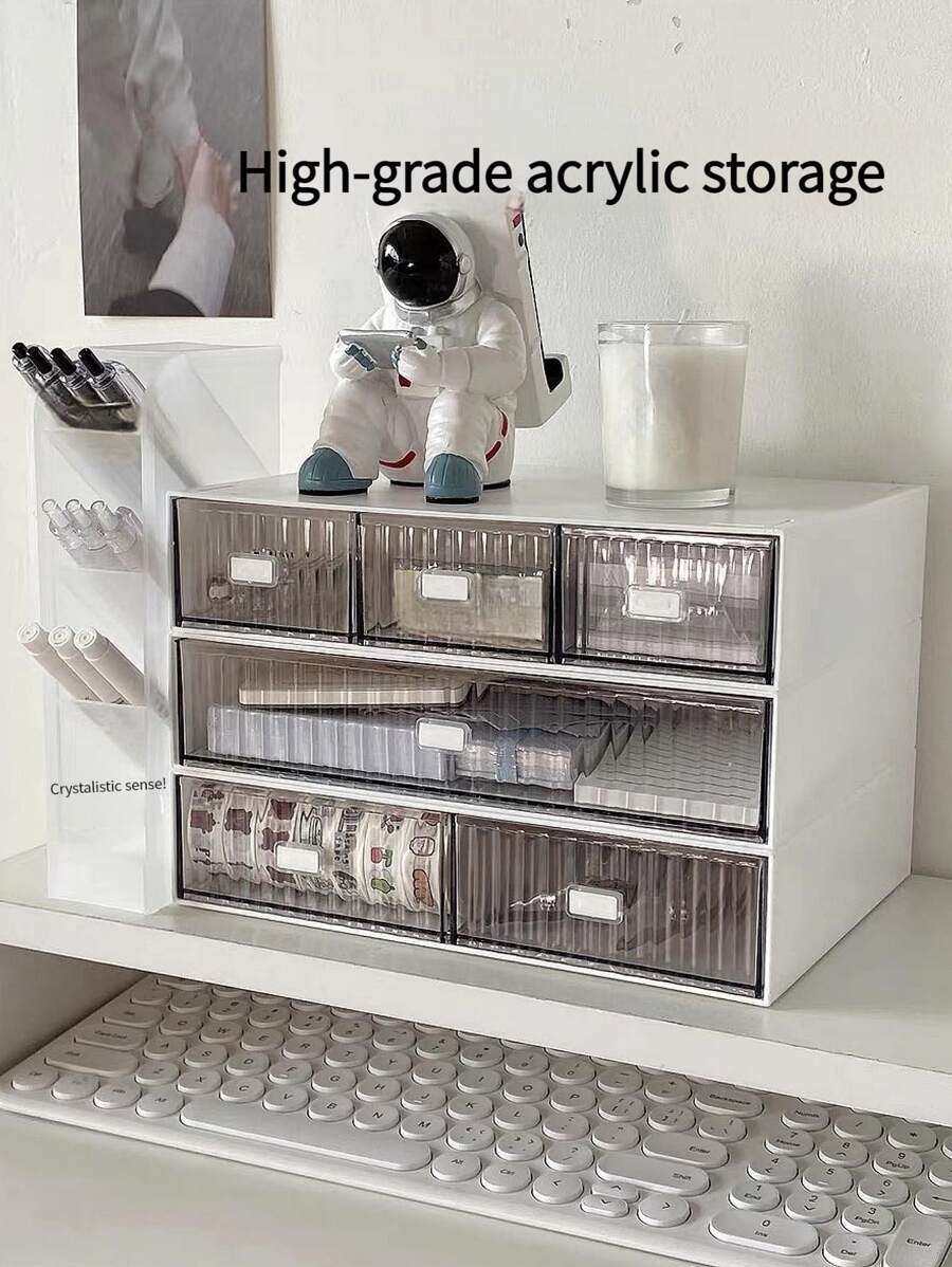 1pc Clear Vertical Stripe Acrylic Desktop Drawer-style Stackable ...