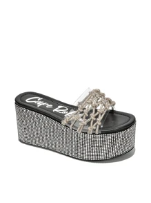 Women's Rhinestone Platform Wedge Sandals With Crystal Chain Straps ...