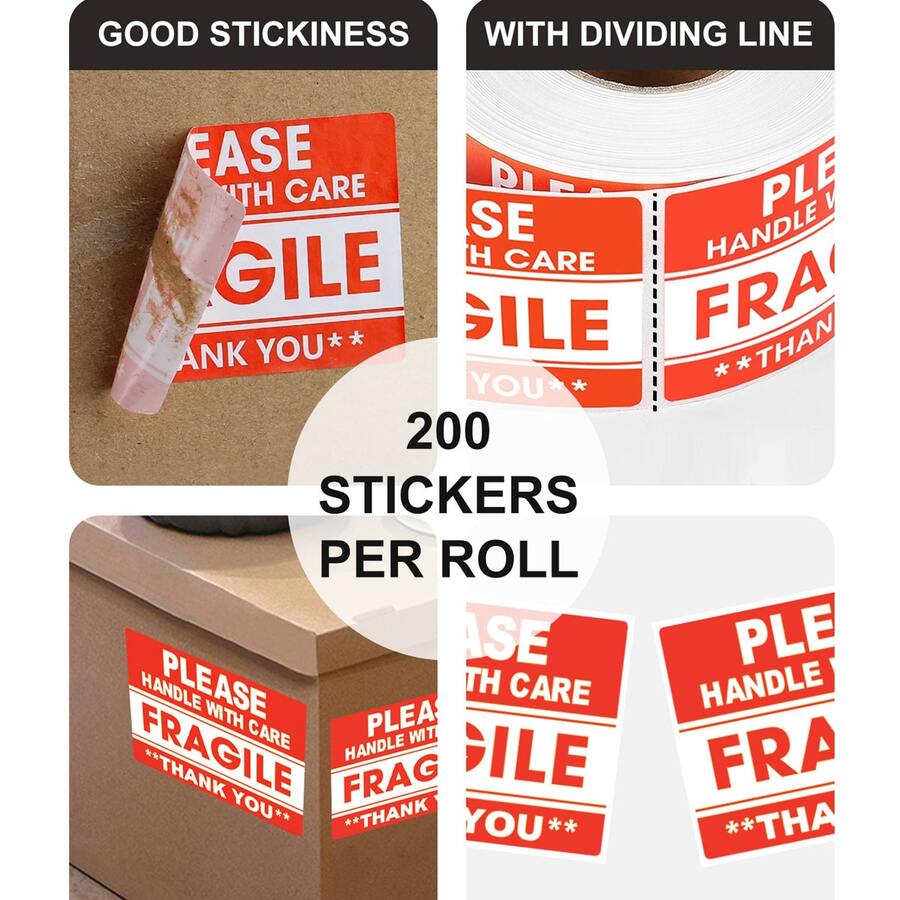 1 Roll (200 Labels) English Fragile Stickers Handle With Care Warning ...