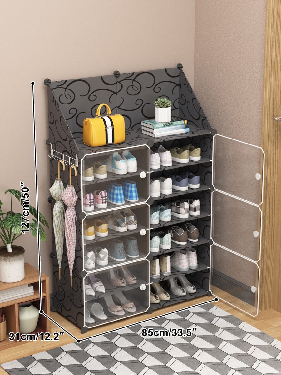 Shoes Rack Storage Cabinet with Doors, Key Holder, Portable Shoes ...