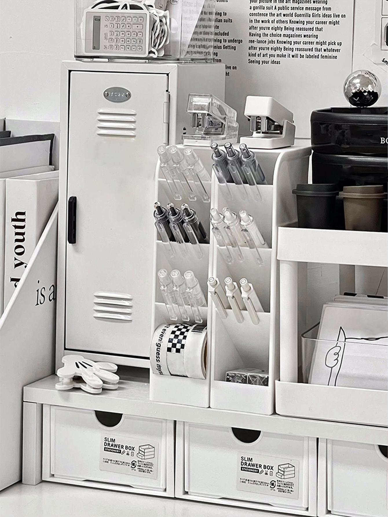 1pc Four Grid Slanted Pen Holder Multi-functional Desk Organizer With ...