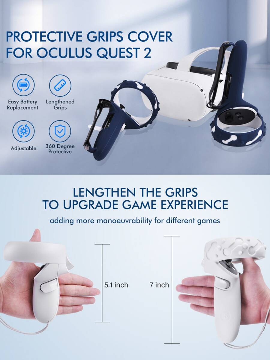 VR Controller Grips For Meta Quest 2 - Extended Silicone Cover With ...