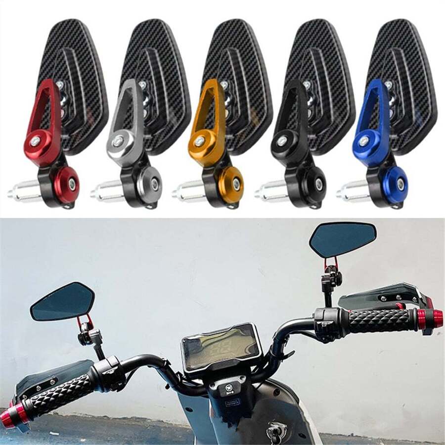 1pair Motorcycle Cnc Snake Pattern Handlebar End Mirror With Carbon ...