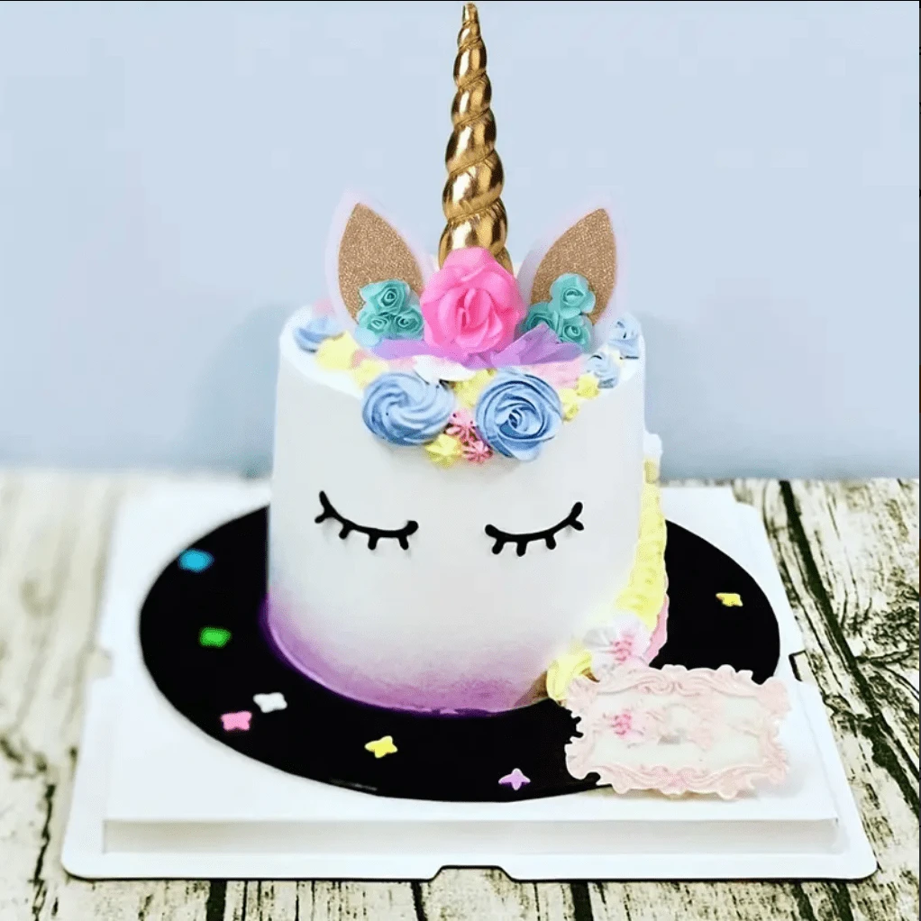1pc Unicorn Cake Topper With 4 Eyelashes And Base, Cute Cake Decoration ...