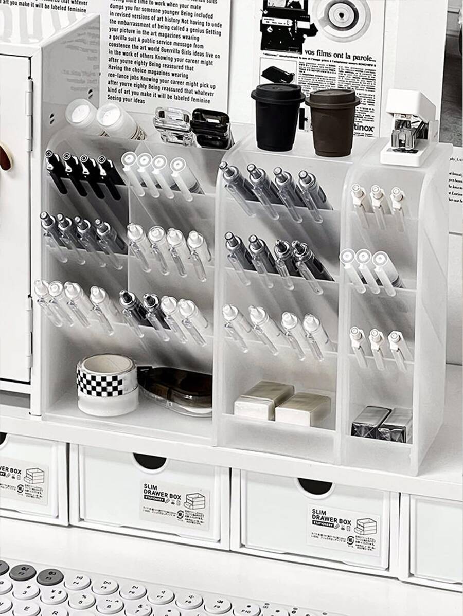 1pc Four Grid Slanted Pen Holder Multi-functional Desk Organizer With ...