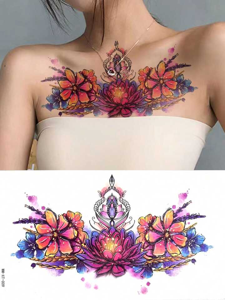 花の鎖骨のタトゥー