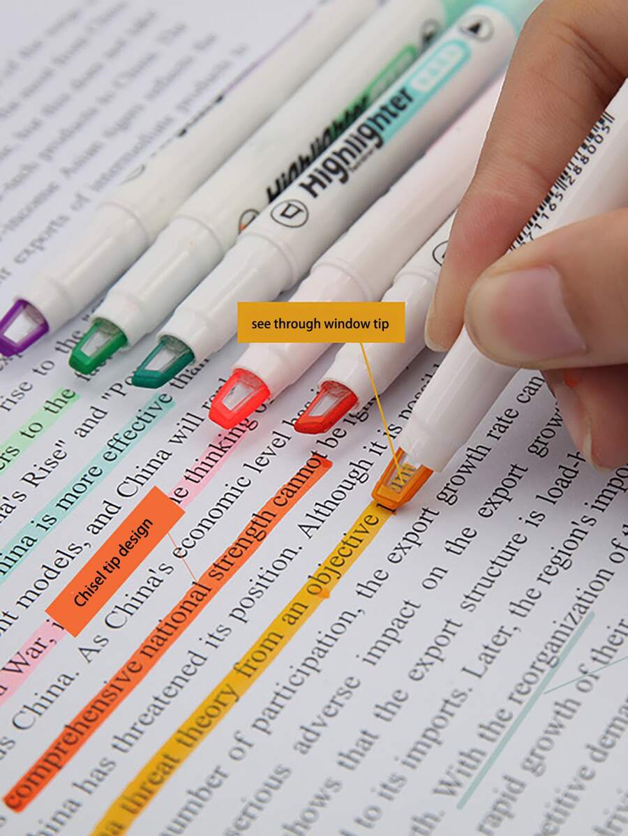 6pcs Macaron Colors Clear View Tip Highlighter, Dual Tips Visualization ...