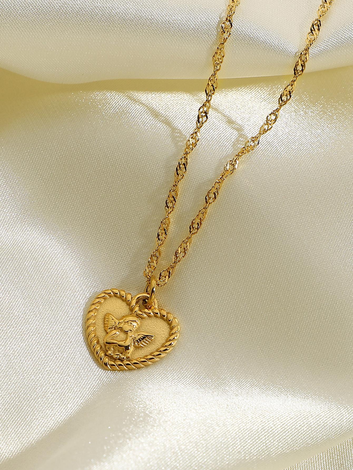 1pc Romantic Heart Cupid Angel Pendant 18K Gold Plated Stainless Steel ...