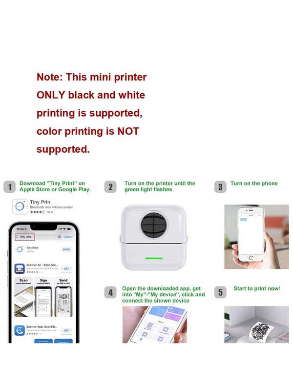 Mini Thermal Printer, Portable Photo Printer, Inkless Printer, Can ...