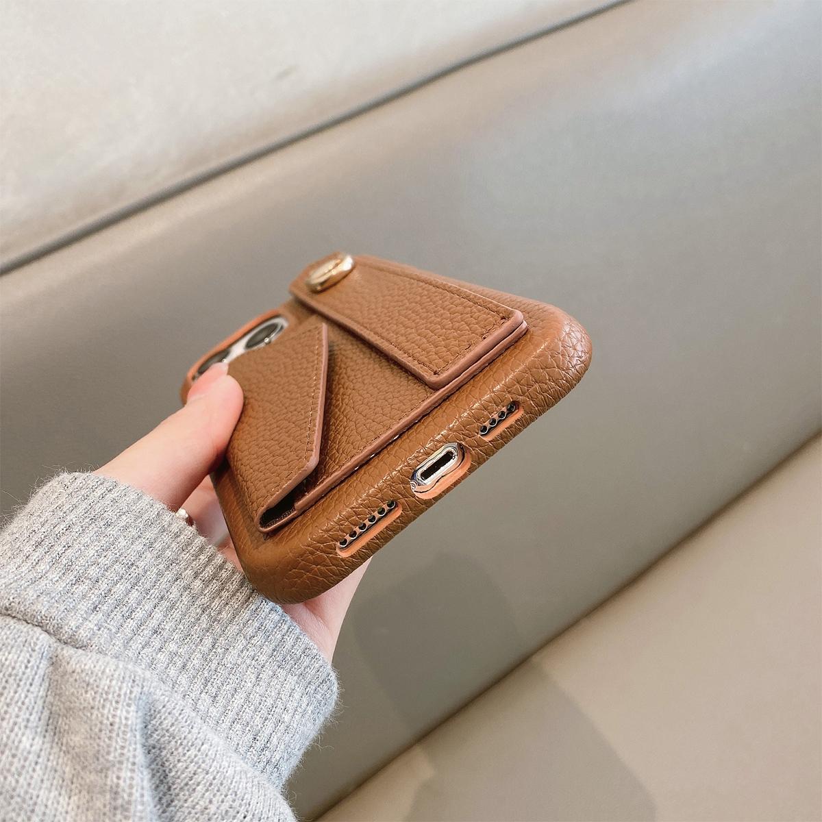 Lychee Pattern Skin Feel Pu Leather Finger Ring Wristband Wallet Phone Case Compatible With ...