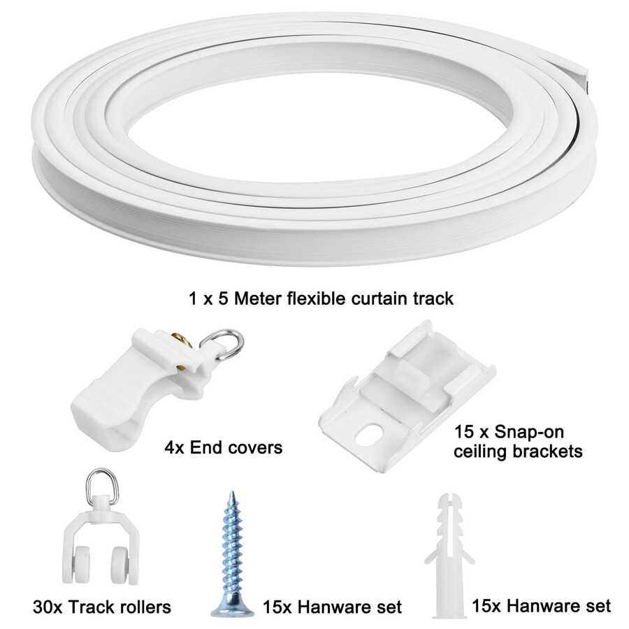 5 Meters 16.4ft Bendable Ceiling Mounted Curtain Rails and Fittings ...