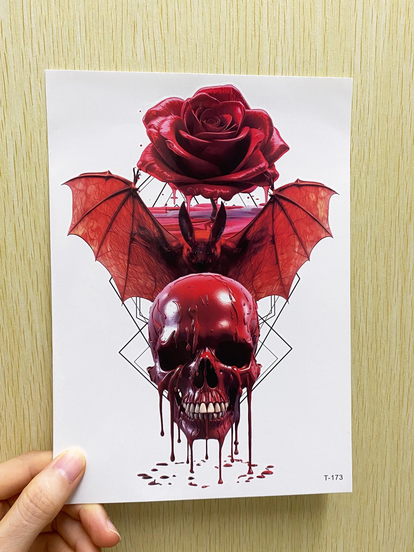 Bleeding Skeleton Tattoo Sticker, Halloween Makeup Temporary Tattoos ...