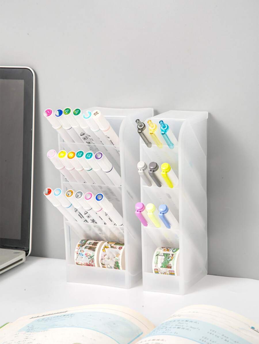 1pc Four Grid Slanted Pen Holder Multi-functional Desk Organizer With ...