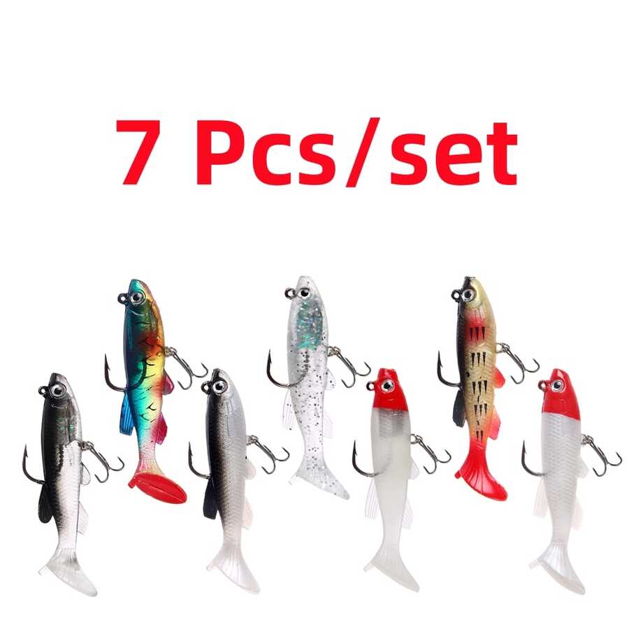 7pcs/set Long Casting Lifelike Soft Bait Lure With Lead Inside For Freshwater Fishing, Suitable ...