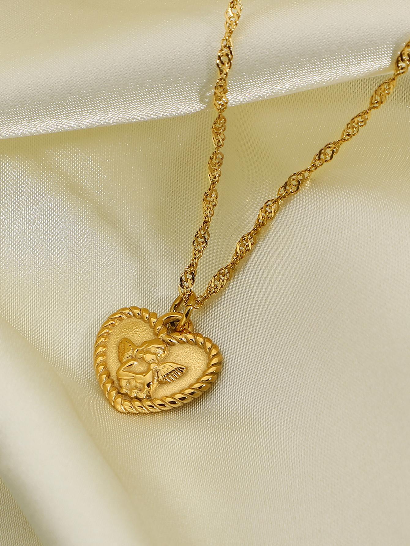 1pc Romantic Heart Cupid Angel Pendant 18K Gold Plated Stainless Steel ...