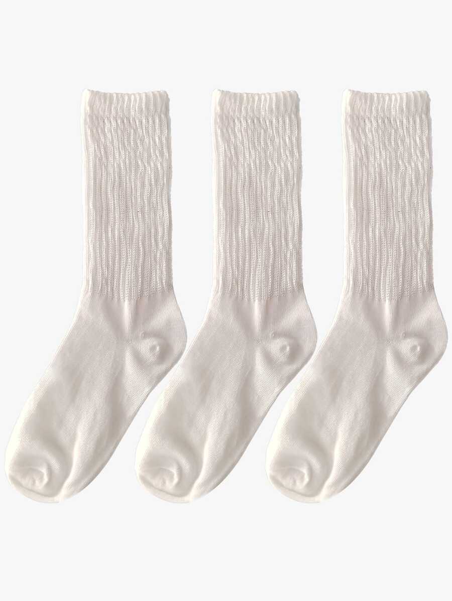 3pairs Women White Simple Slouch Layered Socks | SHEIN USA