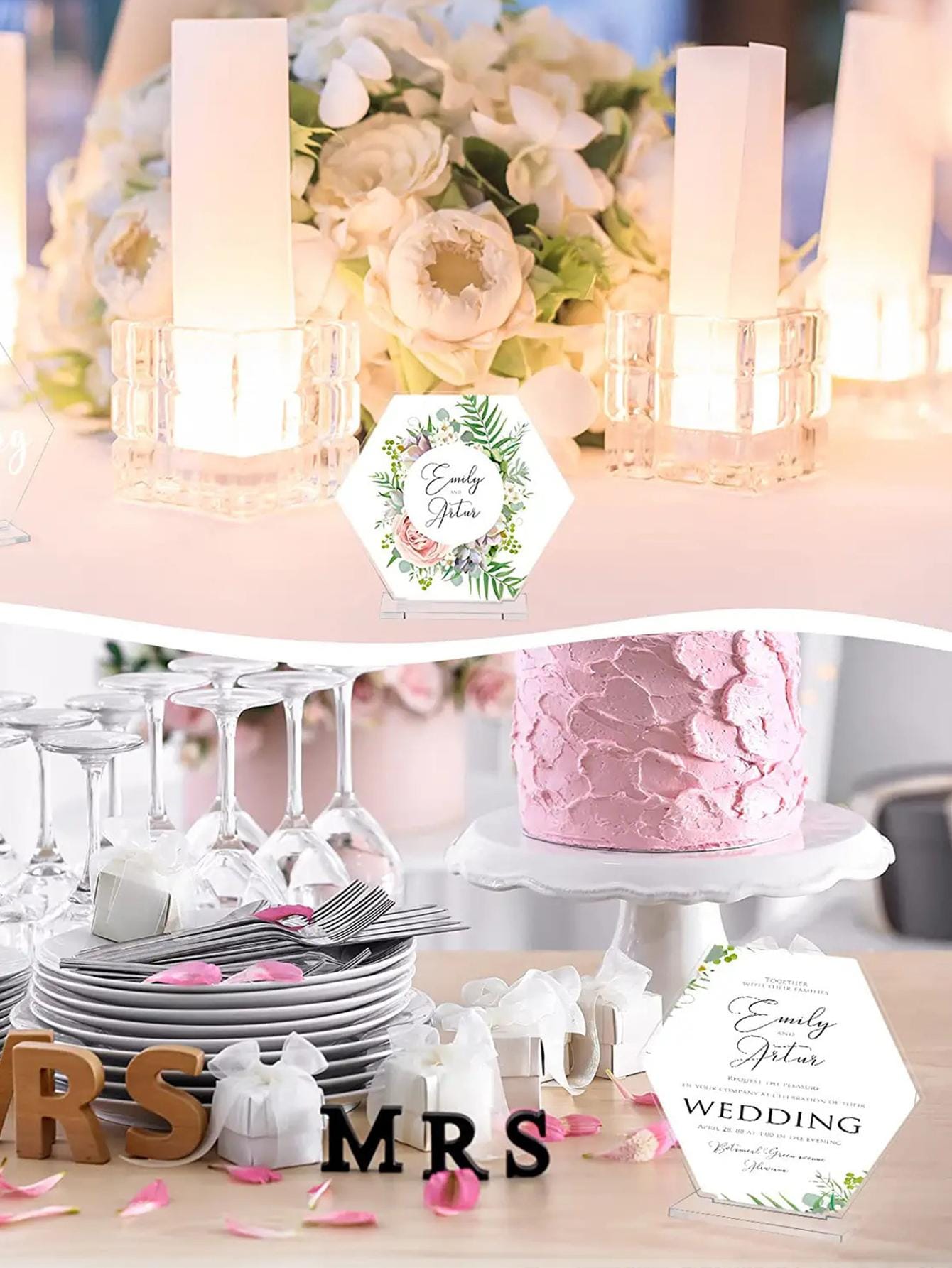 18 Hexagon Shaped Clear Acrylic Blank Wedding Table Numbers And Bases ...