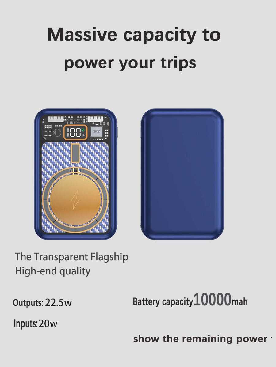 10000mah Blue Transparent Wireless Charging Power Bank With Usb Port ...