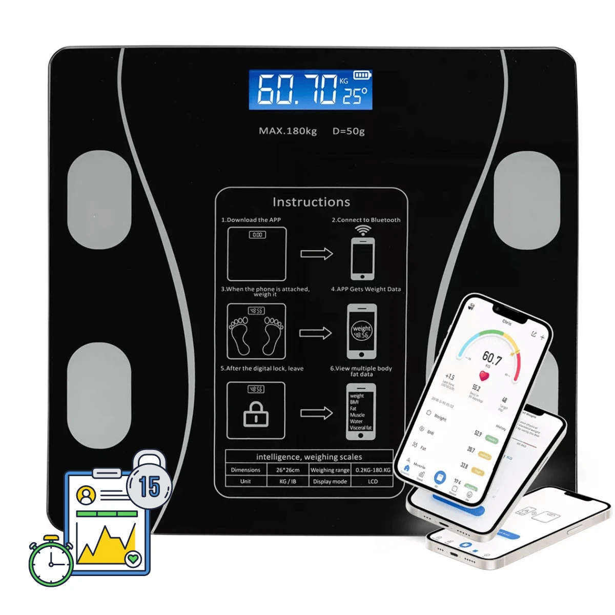Smart Digital Bluetooth Scale With Body Composition Analysis ...