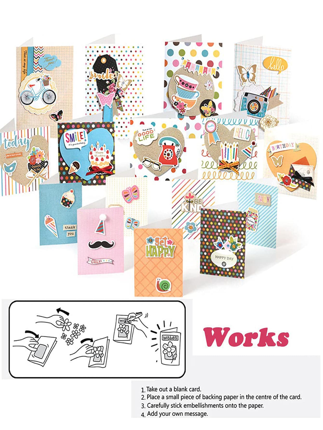 Handmade DIY Greeting Card Kits Includes 16 Blank Cards 16 Colorful ...