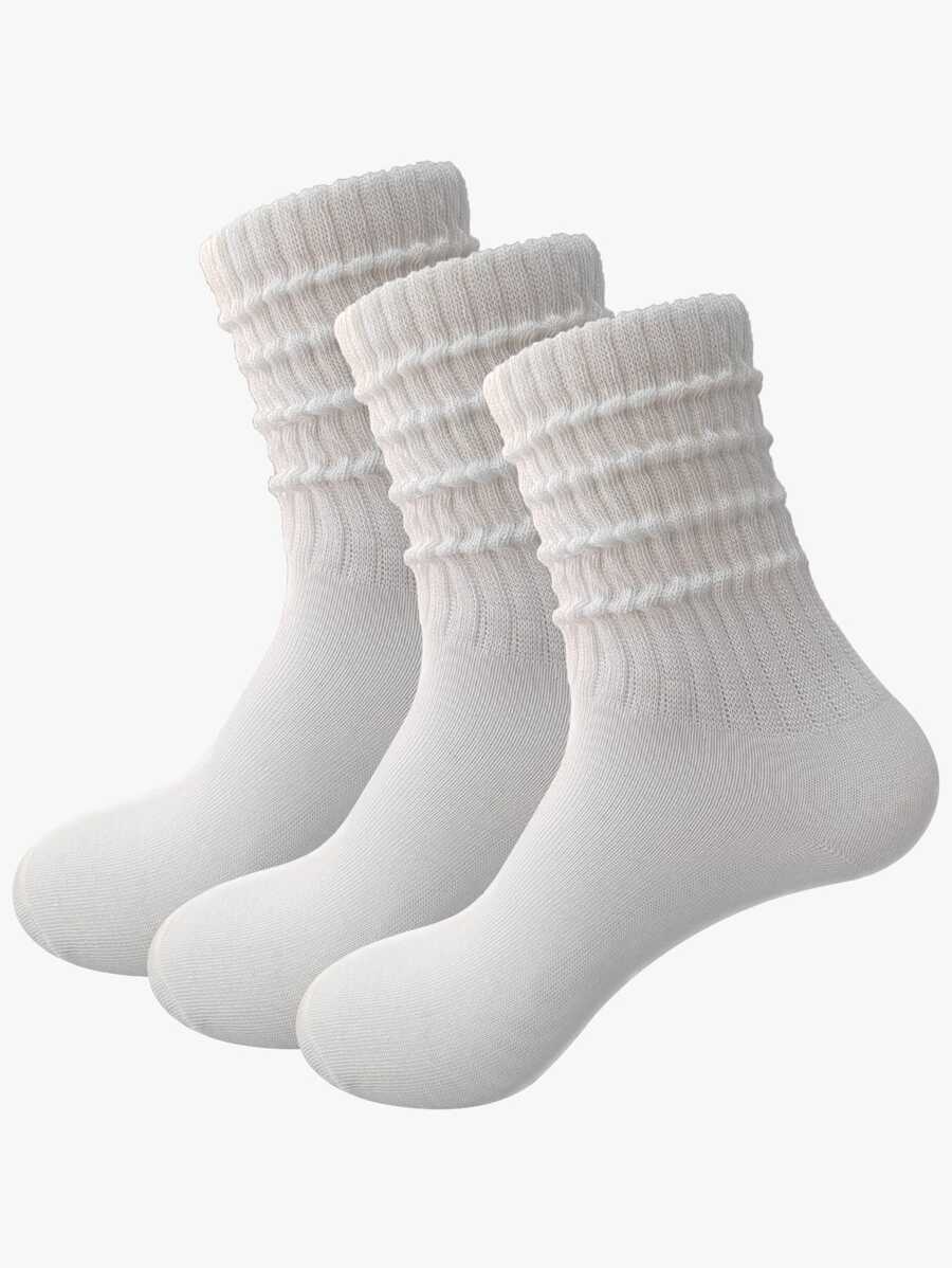3pairs Women White Simple Slouch Layered Socks | SHEIN USA