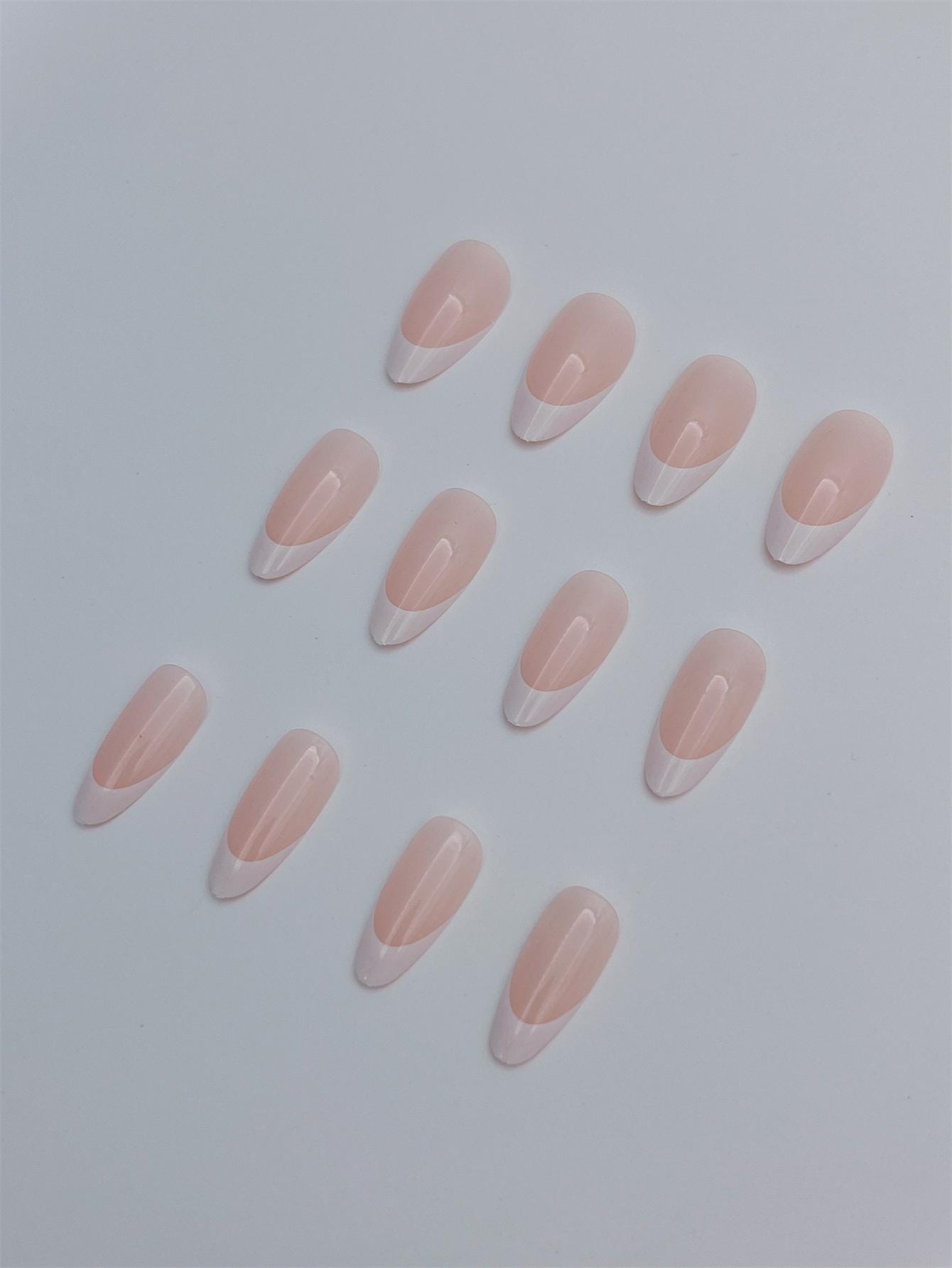 24 Long Almond Shaped Minimalist White French Glossy Painted Nail ...