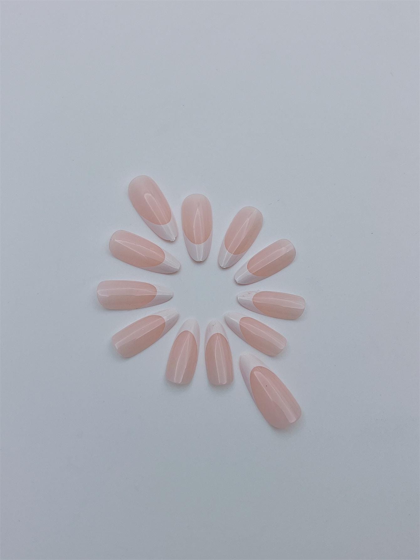 24 Long Almond Shaped Minimalist White French Glossy Painted Nail ...