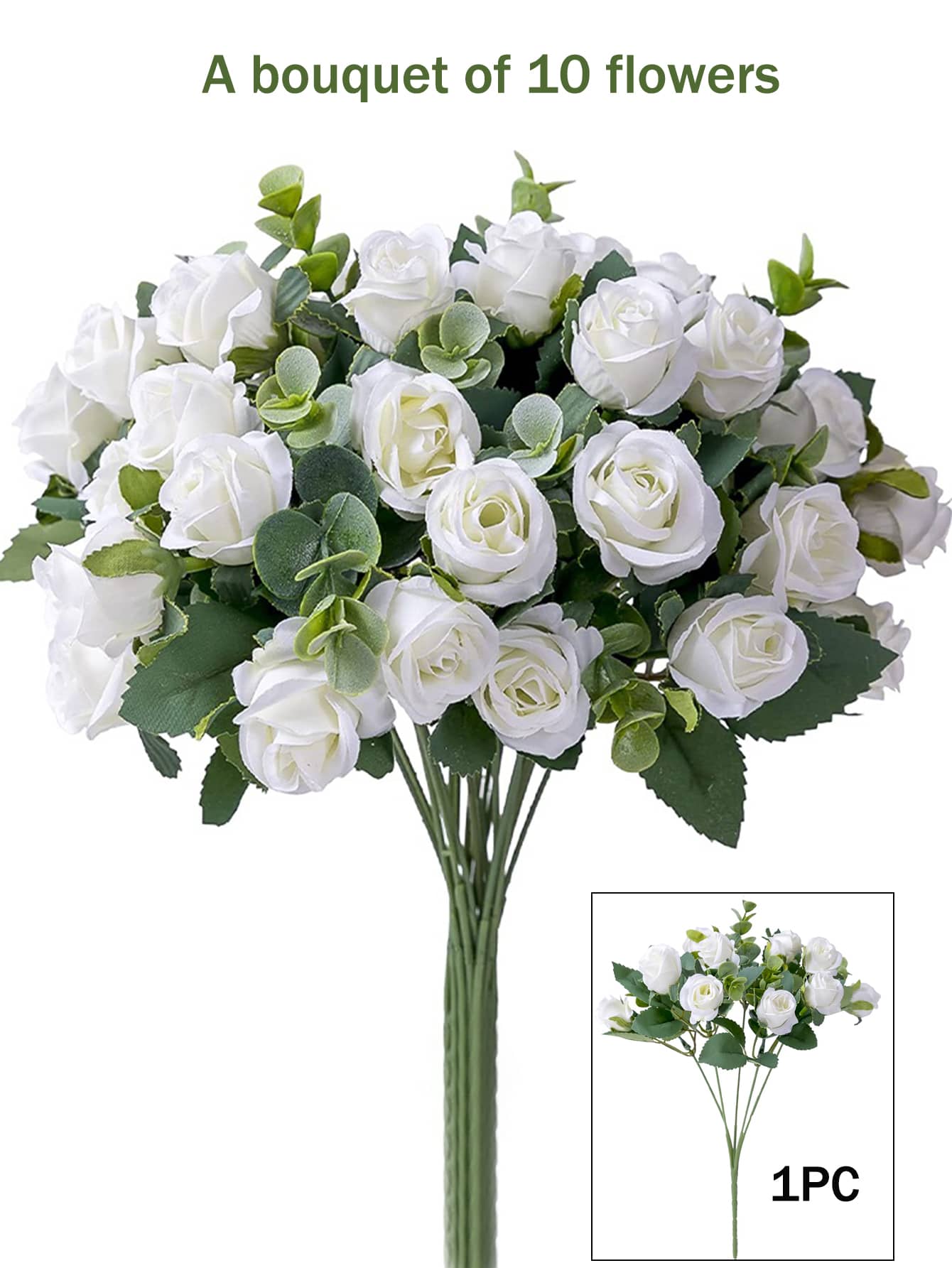 1pc Artificial Flower Bouquet With Eucalyptus, Silk Roses, White Wax ...